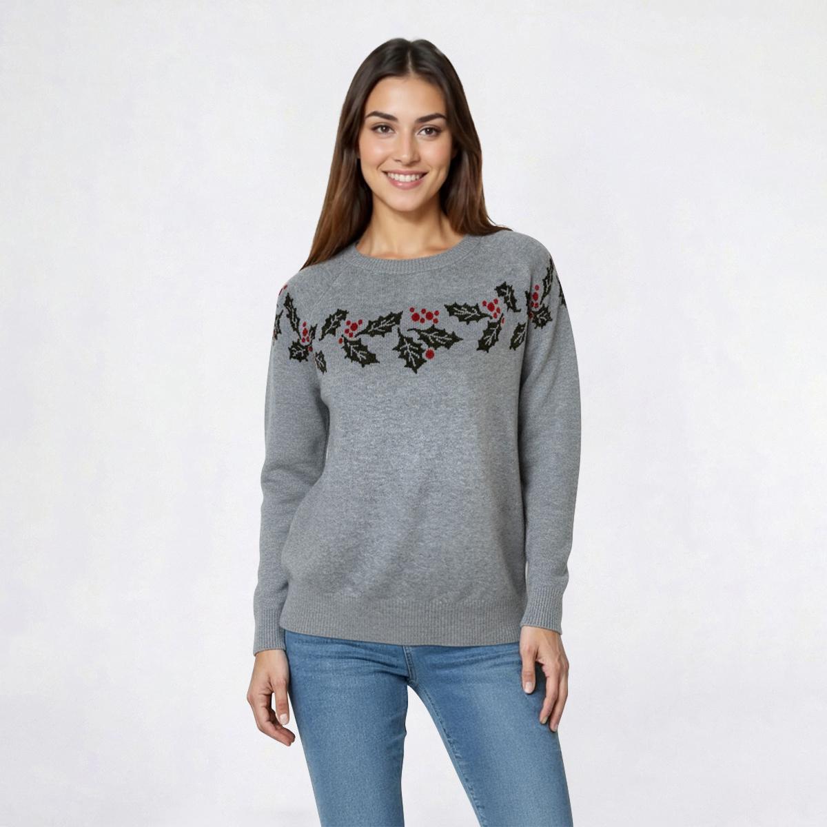 Click here for Petite Retrology Long Sleeve Crew Neck Holly Trim... prices